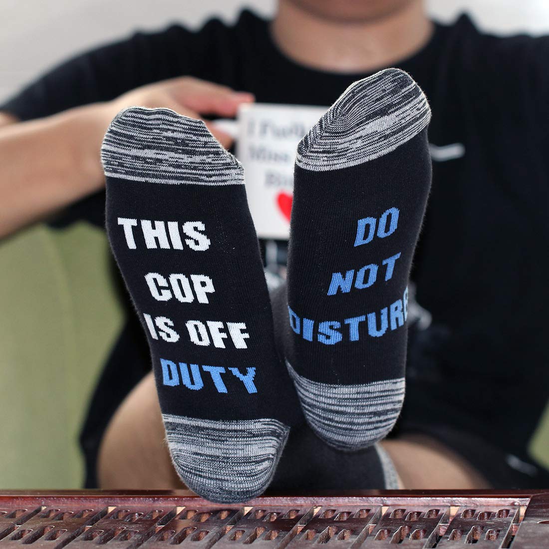 LEVLO Cop Off Duty Socks Police Officer Gift Do Not Disturb This Cop is Off Duty Socks Cop Gift for Men Policemen Socks (2 Pairs/Set)