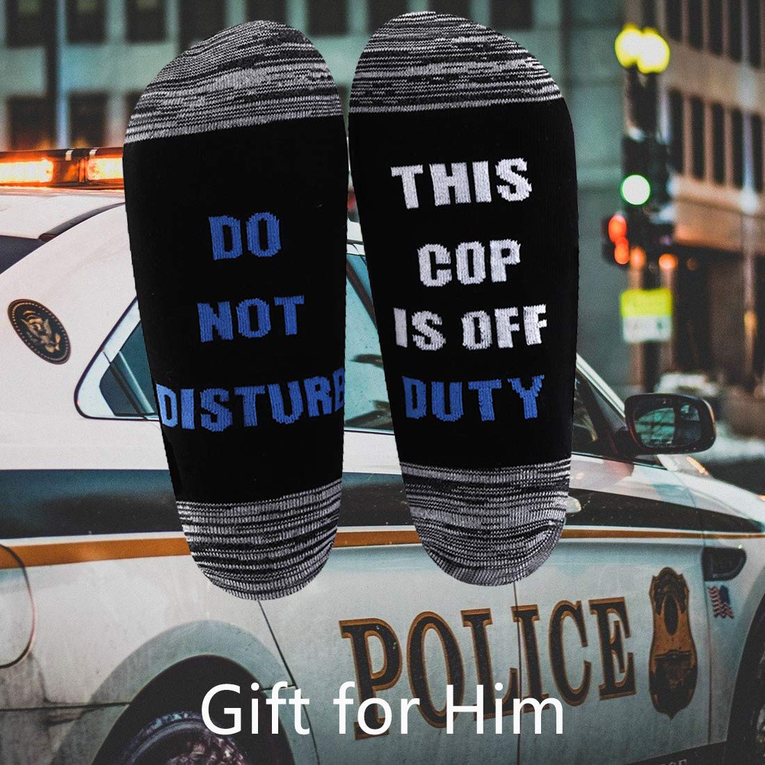 LEVLO Cop Off Duty Socks Police Officer Gift Do Not Disturb This Cop is Off Duty Socks Cop Gift for Men Policemen Socks (2 Pairs/Set)