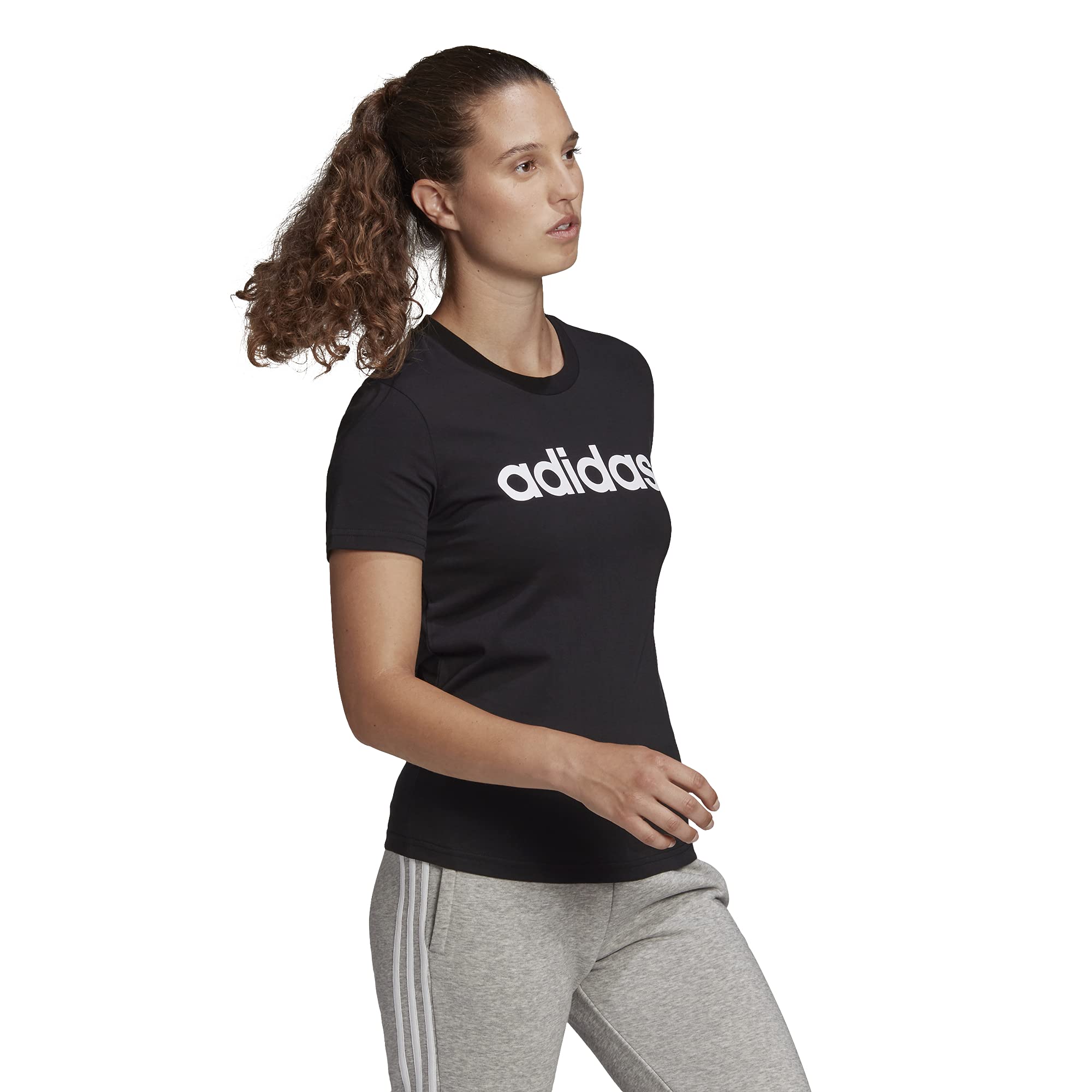 adidas womens Linear T-Shirt Black/White Medium