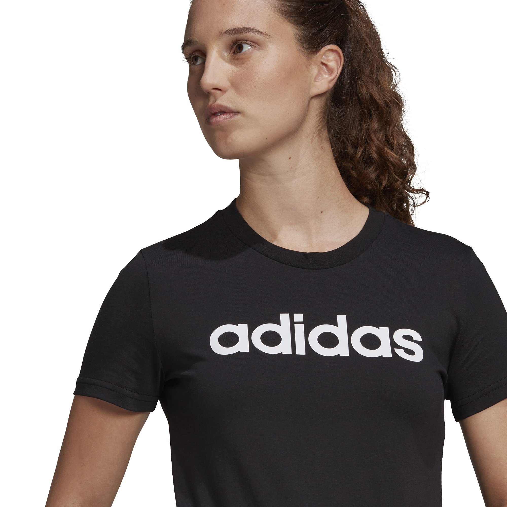 adidas womens Linear T-Shirt Black/White Medium