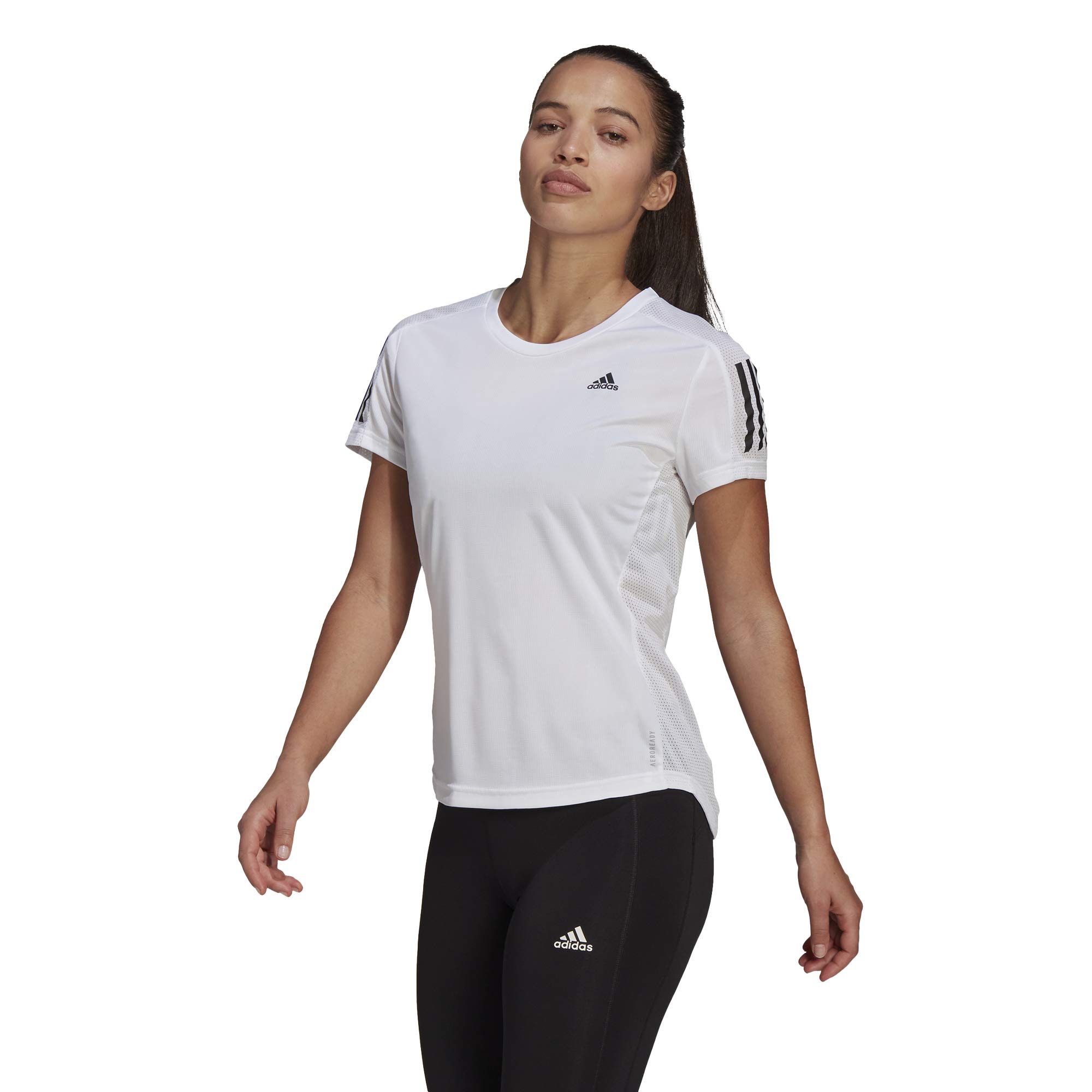 adidas womens Own the Run Tee T Shirt, Core White/Black, X-Small US