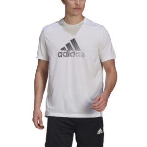 adidas mens activated tech tee white/halo blue medium