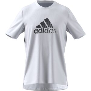 adidas mens Activated Tech Tee White/Halo Blue Medium