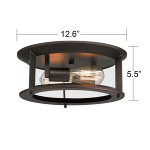 Emliviar Industrial Ceiling Light, Vintage 2-Light Flush Mount Ceiling Light Fixture, Oil Rubbed Bronze Finish, YE19108-F2 ORB