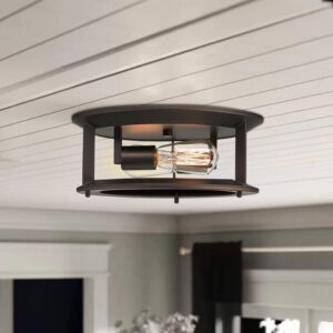 Emliviar Industrial Ceiling Light, Vintage 2-Light Flush Mount Ceiling Light Fixture, Oil Rubbed Bronze Finish, YE19108-F2 ORB