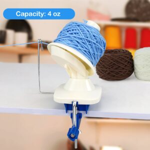 LAMXD Needlecraft Yarn Ball Winder Hand Operated,Capacity 4-Ounce,Blue,Portable Package,Easy to Set Up and Use,Sturdy with Metal Handle and Tabletop Clamp,Including 8 Sizes Crochet Hooks Set