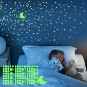 glow dots star and moon,glow in the dark stars wall stickers, 252 dots in 3 sizes for ceiling/walls,perfect for kids birthday gift, beautiful wall decals for any room, bright and realistic