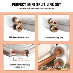 Wostore 50Ft. Mini Split Line Set Includes Two Pipes 1/4" & 3/8" O.D. 3/8" Thickened PE Insulated Coil Copper Line with Nuts for Air Conditioner HVAC Refrigeration and Heating Equipment