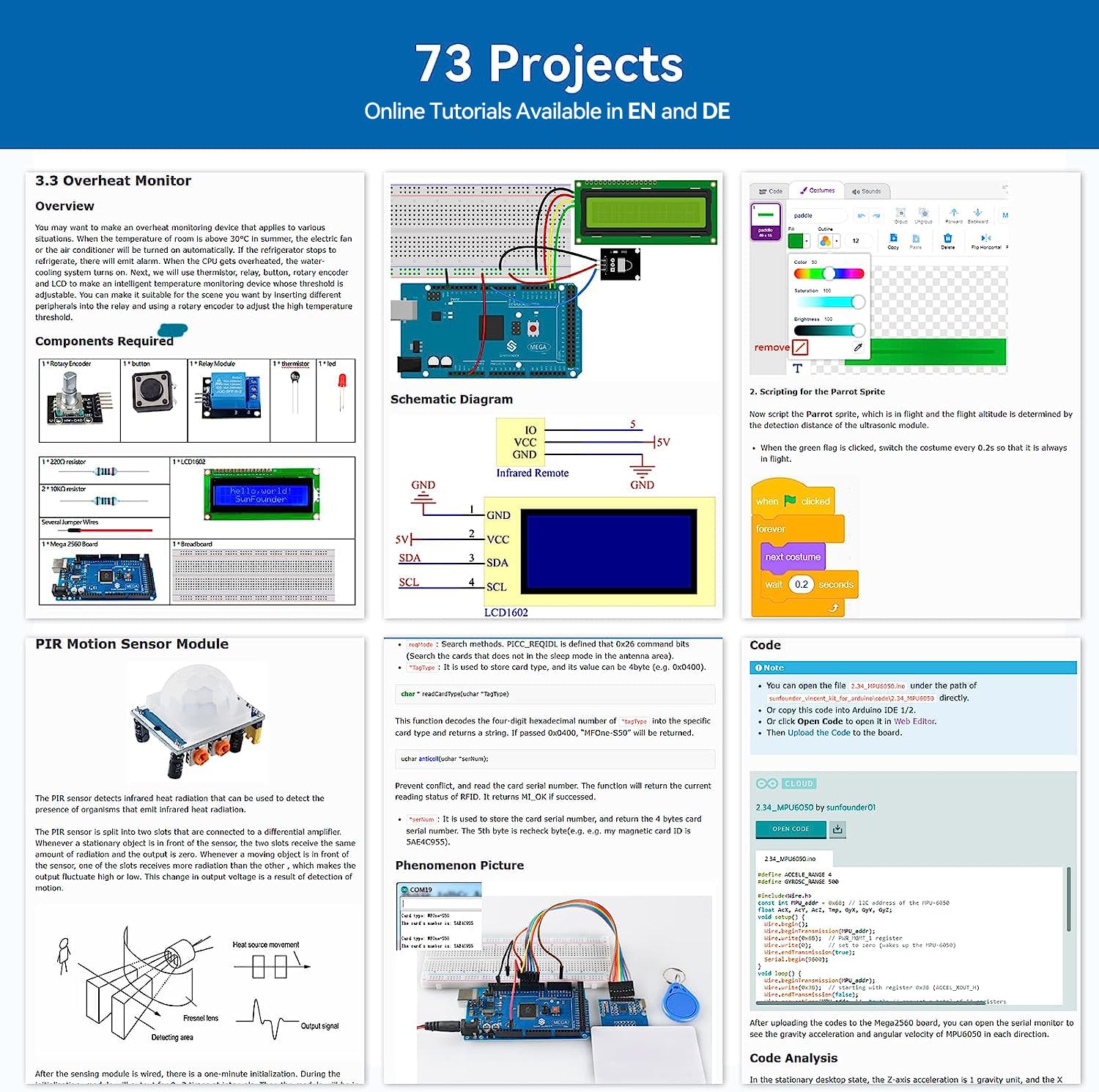 SunFounder Project The Most Complete Electrnoics Starter Kit Compatible with Arduino Mega 2560 R3 Mega328 Nano, 73 Tutorials Included