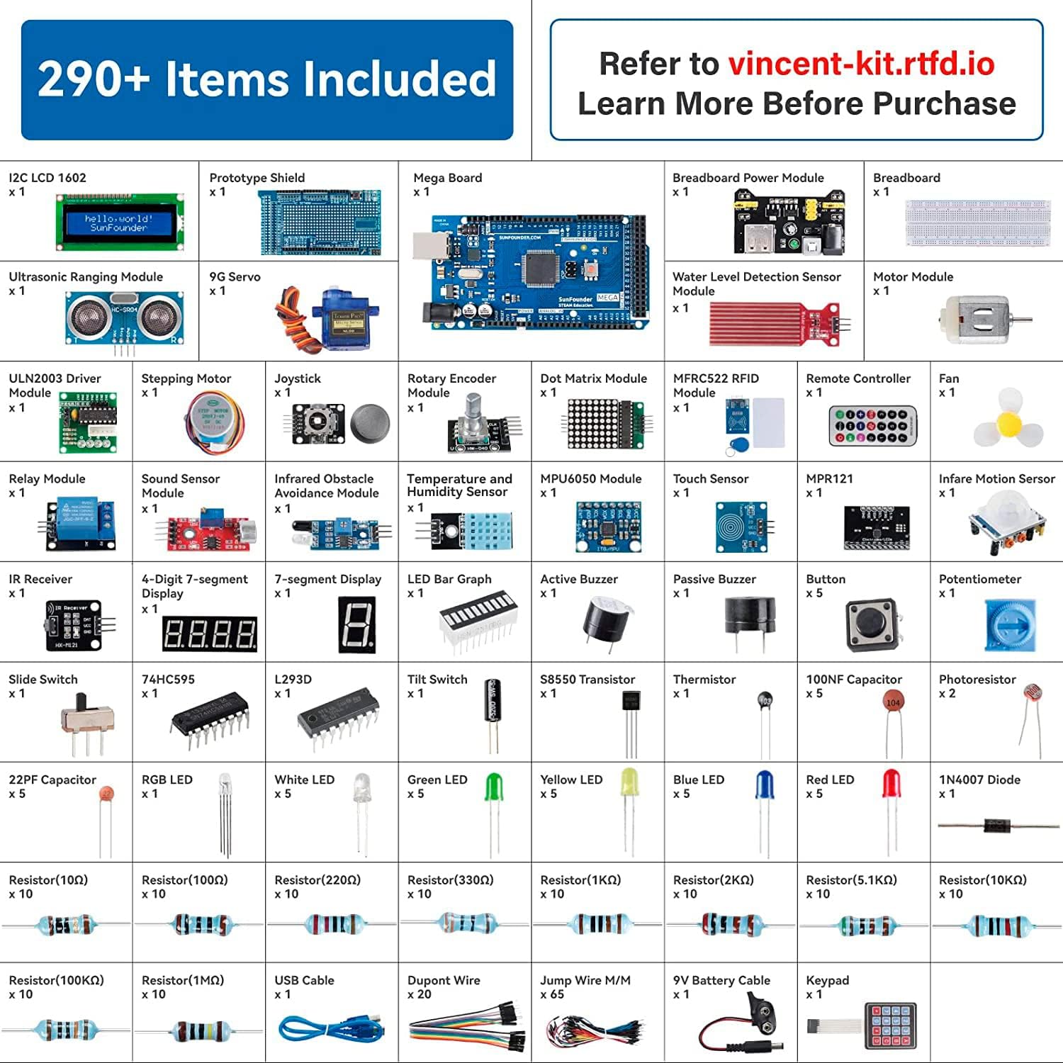 SunFounder Project The Most Complete Electrnoics Starter Kit Compatible with Arduino Mega 2560 R3 Mega328 Nano, 73 Tutorials Included