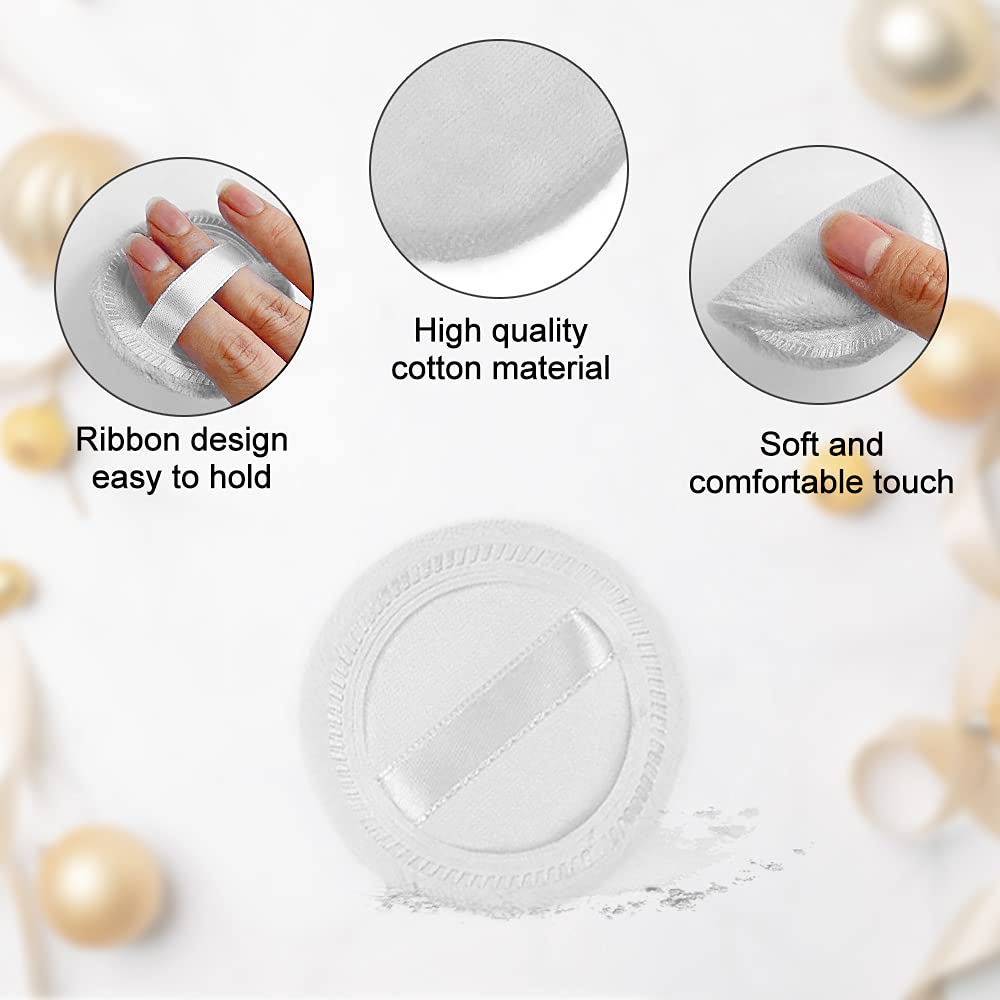 10pcs Powder Puff Cotton Cosmetic Powder Makeup Puffs Pads with Ribbon Face Powder Puffs for Loose and Foundation 2.36 inch. (White)