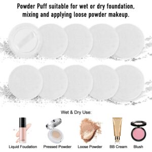 10pcs Powder Puff Cotton Cosmetic Powder Makeup Puffs Pads with Ribbon Face Powder Puffs for Loose and Foundation 2.36 inch. (White)