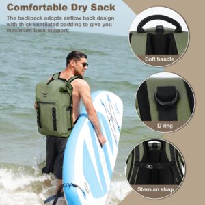 MIER Dry Bag Waterproof Backpack 30L Dry Sack Heavy Duty Roll-Top Closure for Kayaking, Beach, Boating, Swimming, Surfing, Green