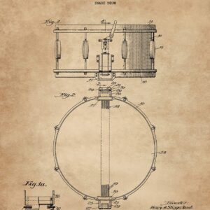 Drummer Gifts for Men - Music Wall Decor - Set of 6 (8x10) Unframed Drum Patent Wall Art Prints - Music Room Studio Decorations - Percussionists Teachers Musicians