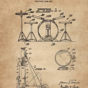 Drummer Gifts for Men - Music Wall Decor - Set of 6 (8x10) Unframed Drum Patent Wall Art Prints - Music Room Studio Decorations - Percussionists Teachers Musicians