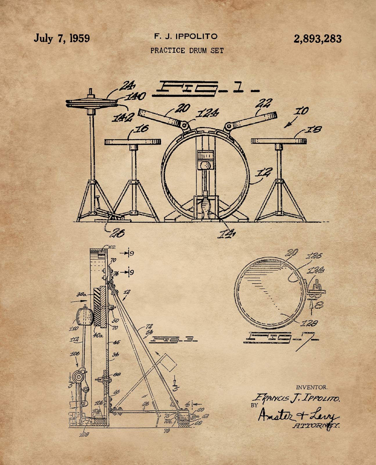 Drummer Gifts for Men - Music Wall Decor - Set of 6 (8x10) Unframed Drum Patent Wall Art Prints - Music Room Studio Decorations - Percussionists Teachers Musicians