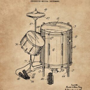 Drummer Gifts for Men - Music Wall Decor - Set of 6 (8x10) Unframed Drum Patent Wall Art Prints - Music Room Studio Decorations - Percussionists Teachers Musicians