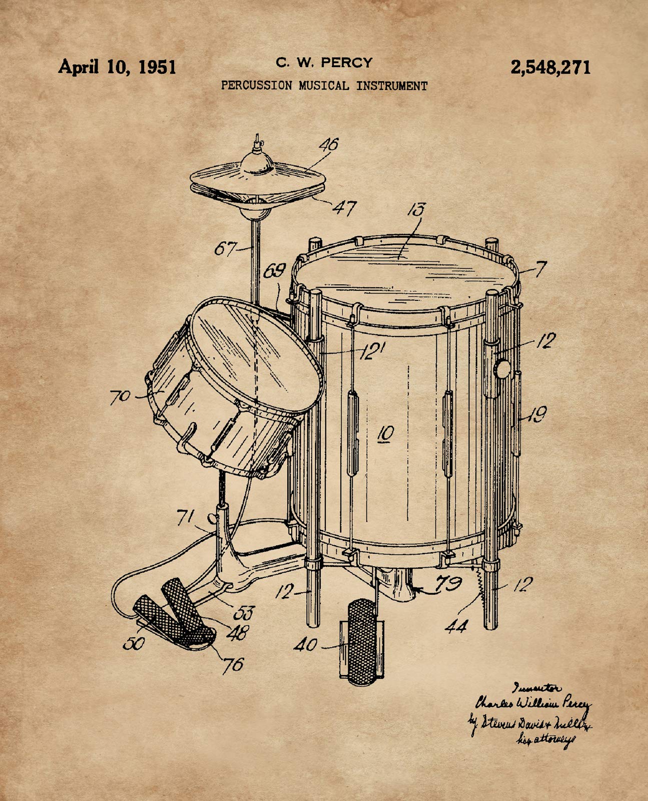 Drummer Gifts for Men - Music Wall Decor - Set of 6 (8x10) Unframed Drum Patent Wall Art Prints - Music Room Studio Decorations - Percussionists Teachers Musicians