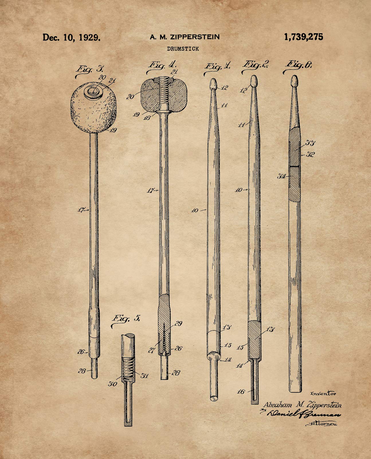 Drummer Gifts for Men - Music Wall Decor - Set of 6 (8x10) Unframed Drum Patent Wall Art Prints - Music Room Studio Decorations - Percussionists Teachers Musicians