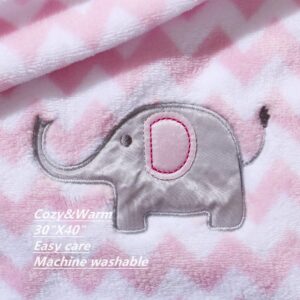 CREVENT 30"X40" Cute Silky Plush Baby Blanket for Girls Infants Toddlers Newborns Crib Cot Stroller, Giftable Suitable for Summer Spring - Pink Elephant