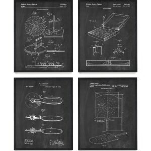 Wunderkammer Studio - Pizza Patent Poster Art - Pizzaria Wall Art - Kitchen Decor - Set of 4-11 x 14 Unframed Art Prints