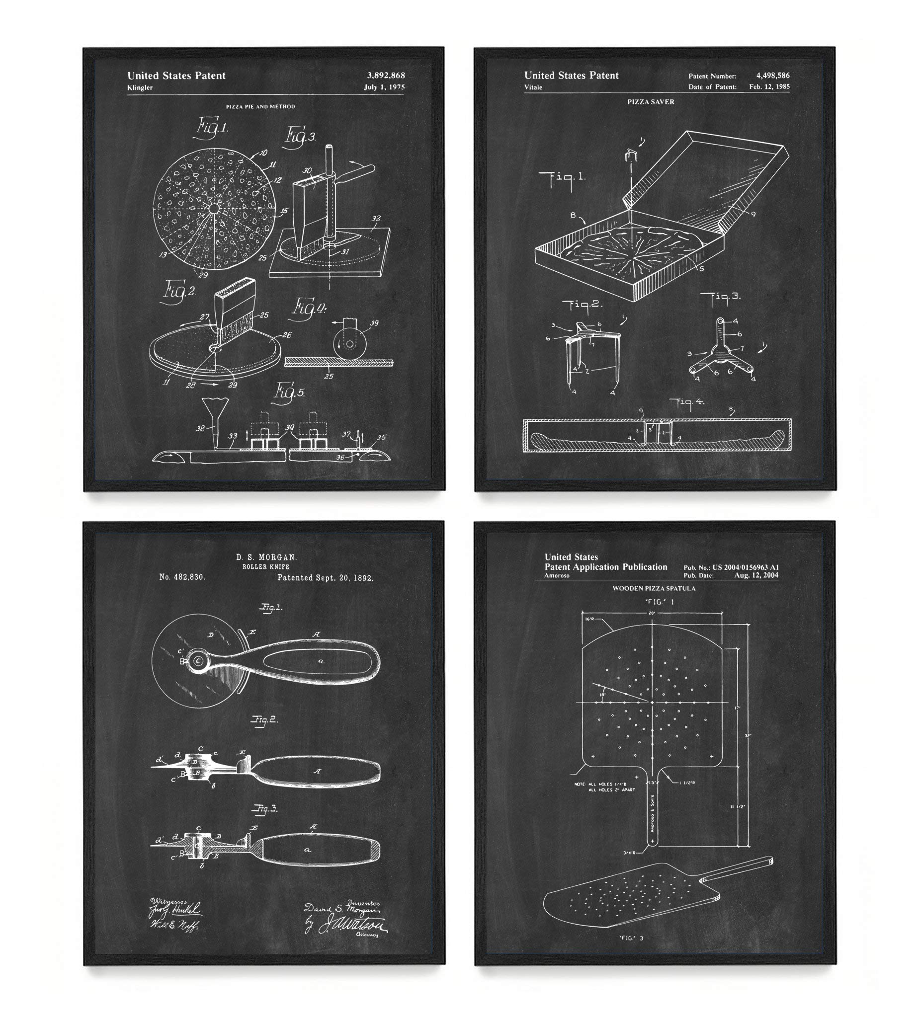 Wunderkammer Studio - Pizza Patent Poster Art - Pizzaria Wall Art - Kitchen Decor - Set of 4-11 x 14 Unframed Art Prints