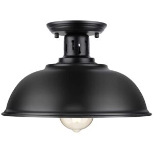 farmhouse semi flush mount ceiling light fixture, e26 base, industrial black pendant lamp shade, vintage close to ceiling lighting for kitchen island laundry corridor porch foyer hallway entryway