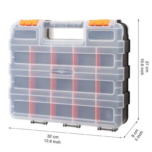 CASOMAN Double Side Tool Organizer with Impact Resistant Polymer and Customizable Removable Plastic Dividers, Hardware Box Storage, Excellent for Screws,Nuts,Small Parts, 34-Compartment, Black/Orange