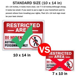 No Access Sign,Restricted Area Sign,Authorized Personnel Only,10x14 Inch Rust Free Aluminum, UV Ink Printing,Indoor or Outdoor Use for Home and Business(2-Pack)