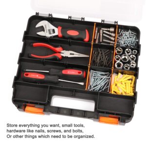 CASOMAN Double Side Tool Organizer with Impact Resistant Polymer and Customizable Removable Plastic Dividers, Hardware Box Storage, Excellent for Screws,Nuts,Small Parts, 34-Compartment, Black/Orange