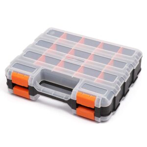 CASOMAN Double Side Tool Organizer with Impact Resistant Polymer and Customizable Removable Plastic Dividers, Hardware Box Storage, Excellent for Screws,Nuts,Small Parts, 34-Compartment, Black/Orange