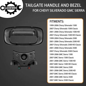 Tailgate Handle Latch and Bezel Trim with Rod Clips | for 1999-2007 Chevy Silverado GMC Sierra 1500 2500 3500 | Replaces# 15997911, 15228539, 15228541, 15228540