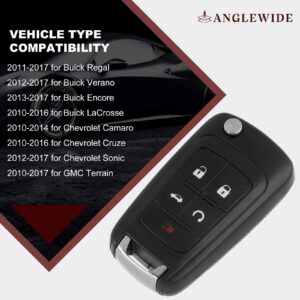 ANGLEWIDE Keyless Entry Remote Car Key Fob SHELL CASE 2pads Replacement for 10-17 for Buick for Chevy for GMC (FCC 5461A-01060512) 5 Buttons