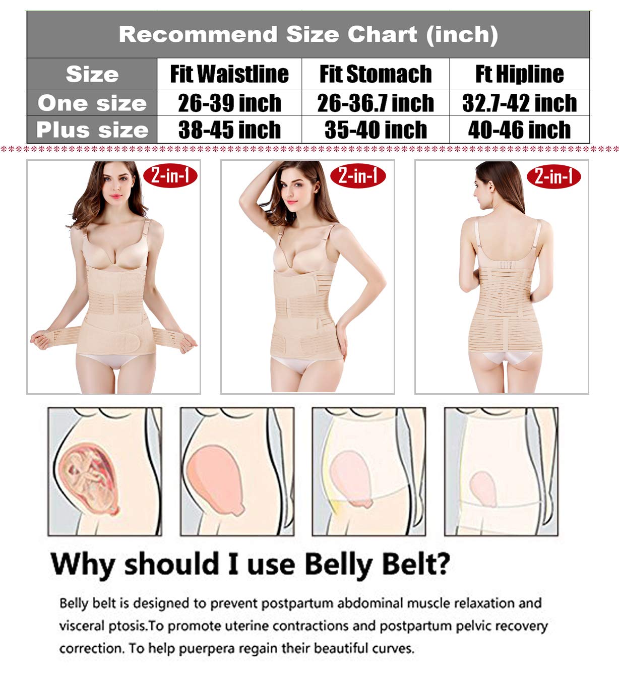 ChongErfei 2 in 1 Postpartum Belly Wrap Waist/Pelvis Belt C-Section Natural Labour Belly Support Recovery Belt (Nude, One Size)