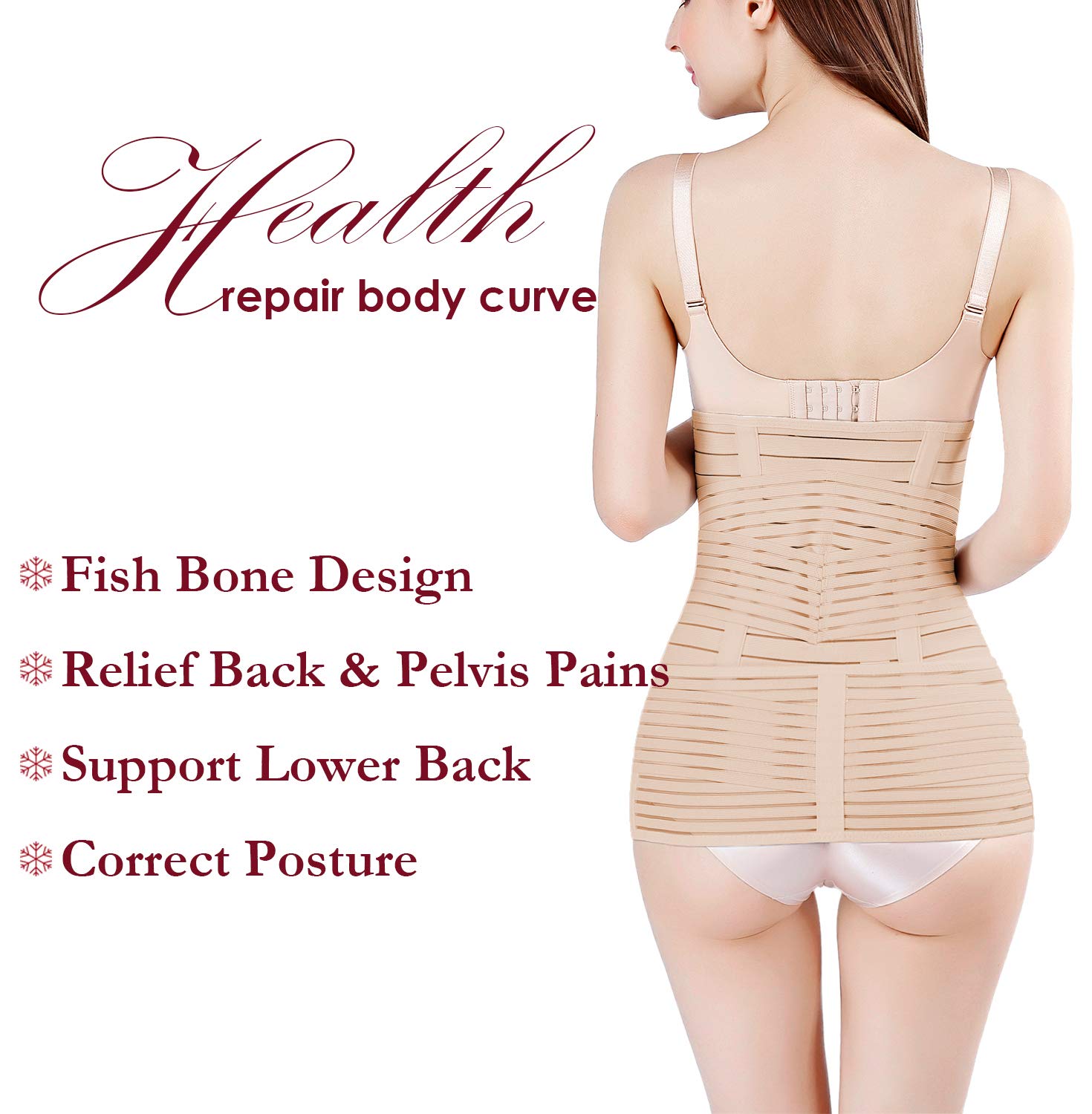 ChongErfei 2 in 1 Postpartum Belly Wrap Waist/Pelvis Belt C-Section Natural Labour Belly Support Recovery Belt (Nude, One Size)