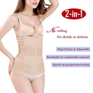 ChongErfei 2 in 1 Postpartum Belly Wrap Waist/Pelvis Belt C-Section Natural Labour Belly Support Recovery Belt (Nude, One Size)