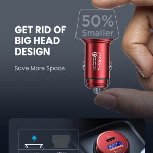 AINOPE USB C Car Charger 67.5W, Red Car Accessories Car Charger USB C for iPhone, Super Mini All Metal Fast Charging Car Charger PD&QC 3.0 Dual Port Car Adapter Fits iPhone 15 Pro Max 14 13 12 11, Red