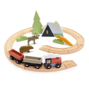 tender leaf toys - treetops train set - beautiful wooden toy train set kids - intelligent and imaginative play skills for age 3+