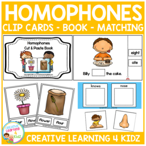 homophones clip cards - book - matching cards