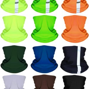 12 Pieces Balaclava Face Mask Headbands Colorful Headwear Scarf UV Protection Neck Gaiter with Reflective Tape for Women Men Outdoor Sports