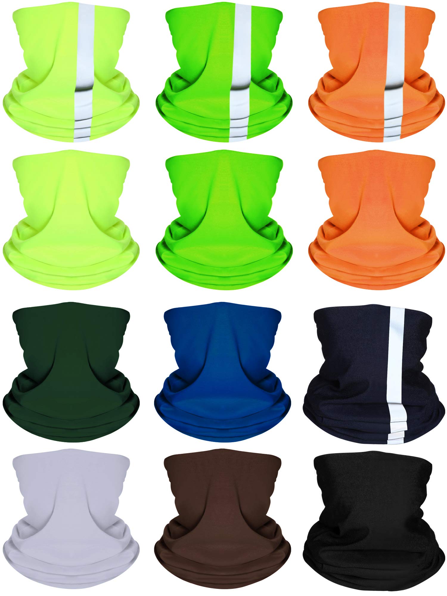 12 Pieces Balaclava Face Mask Headbands Colorful Headwear Scarf UV Protection Neck Gaiter with Reflective Tape for Women Men Outdoor Sports