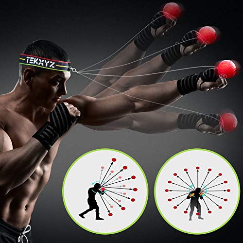 TEKXYZ Boxing Reflex Ball Family Pack, 4 Different Boxing Ball with Headband, Perfect for Reaction, Agility, Punching Speed, Fight Skill and Hand Eye Coordination Training