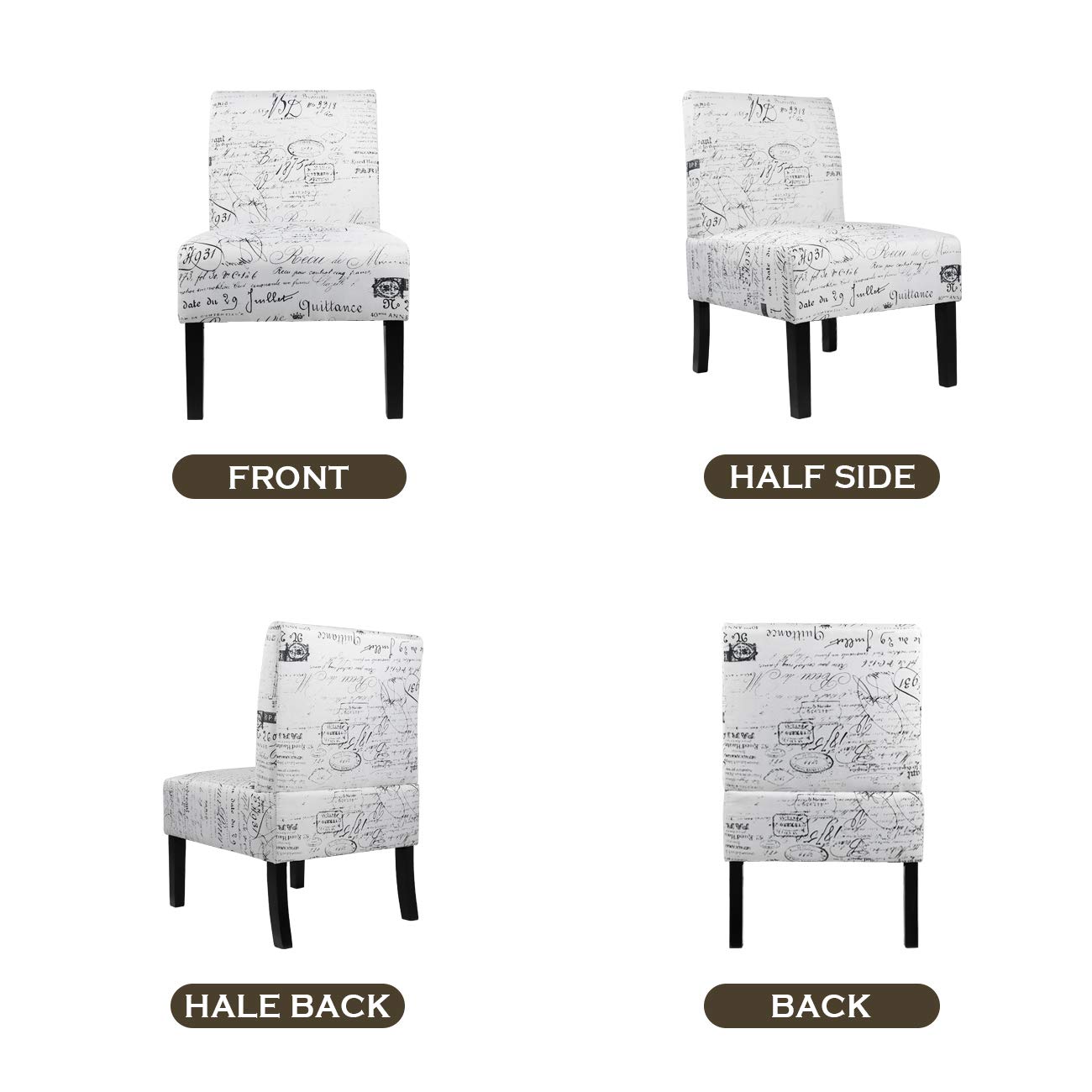 STHOUYN Modern Fabric Armless Accent Chair Set of 2 Decorative Slipper Chair Vanity Chair for Bedroom Desk, Corner Side Chair Living Room Furniture English Letter Print White