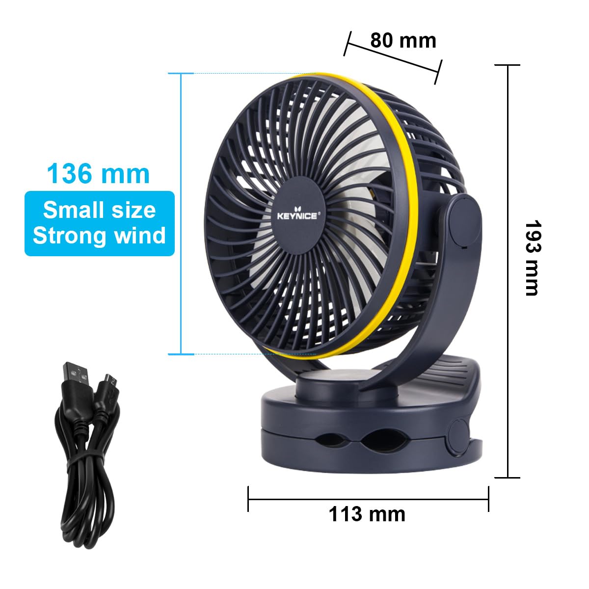 KEYNICE Camping Fan with Light, Portable Travel Fan, Rechargeable Clip on Fan, 4 Speed Battery Powered Desk Fan, Personal Table Fan for Home Office Outdoor