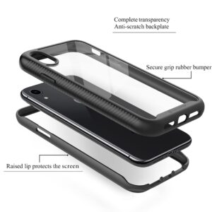 CellEver Clear Full Body Case for iPhone XR, Heavy Duty Protection with Anti-Slip TPU Bumper and [2 Tempered 9H Glass Screen Protectors] Shockproof Transparent Phone Cover 6.1 Inch (Black)