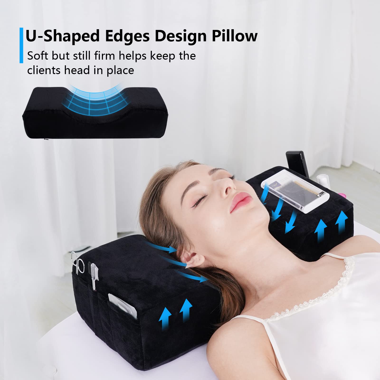 Beauty Lash Pillow for Lash Extension, Comfortable Memory Foam Eyelash Pillow Grafting Salon, Cervical Pillows Support for Protecting The Neck with Black Velvet Pillow case