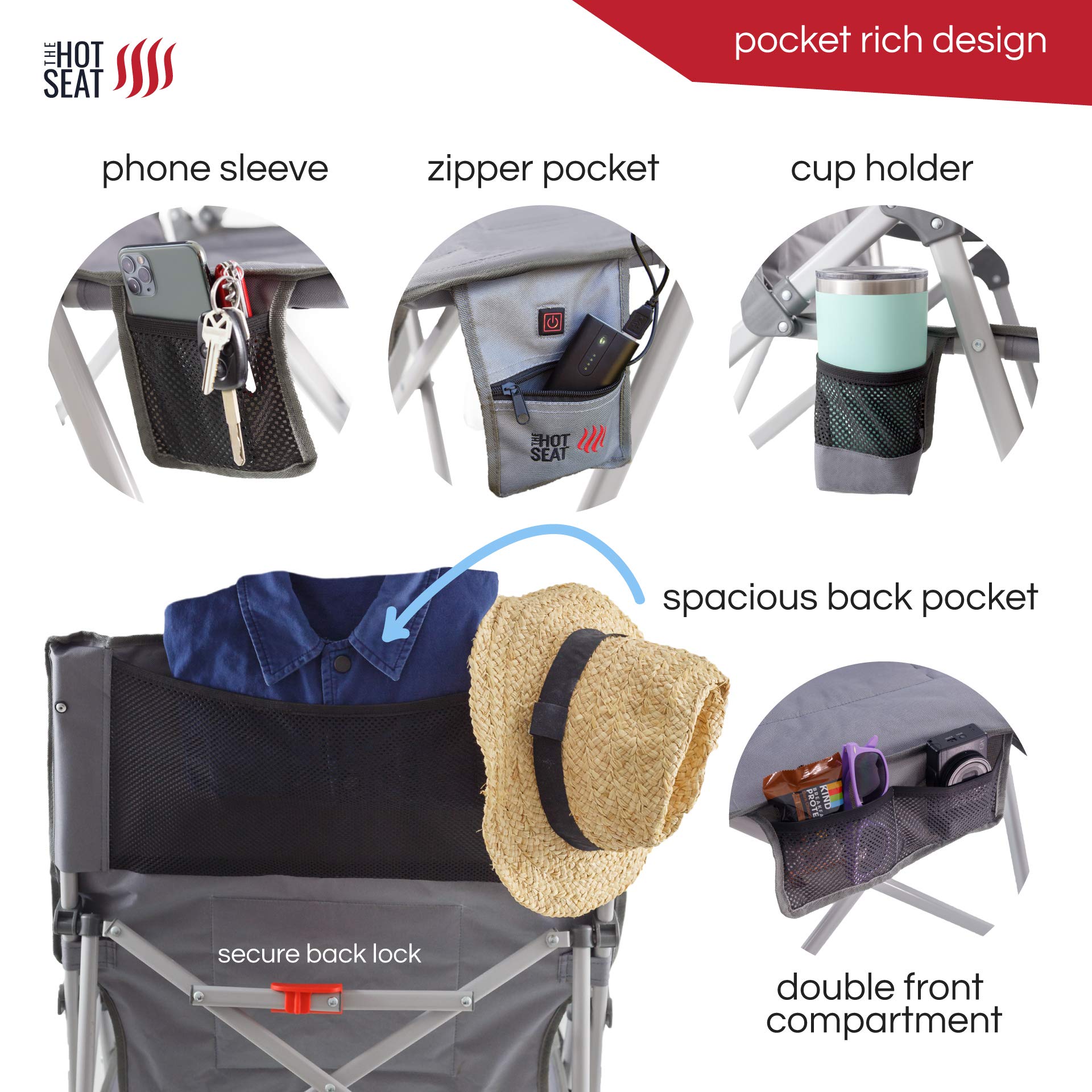 POP Design The Hot Seat, USB Heated Portable Camping Chair, Perfect for Outdoor, Sports, Beach, or Picnics. (Battery Pack Not Included)