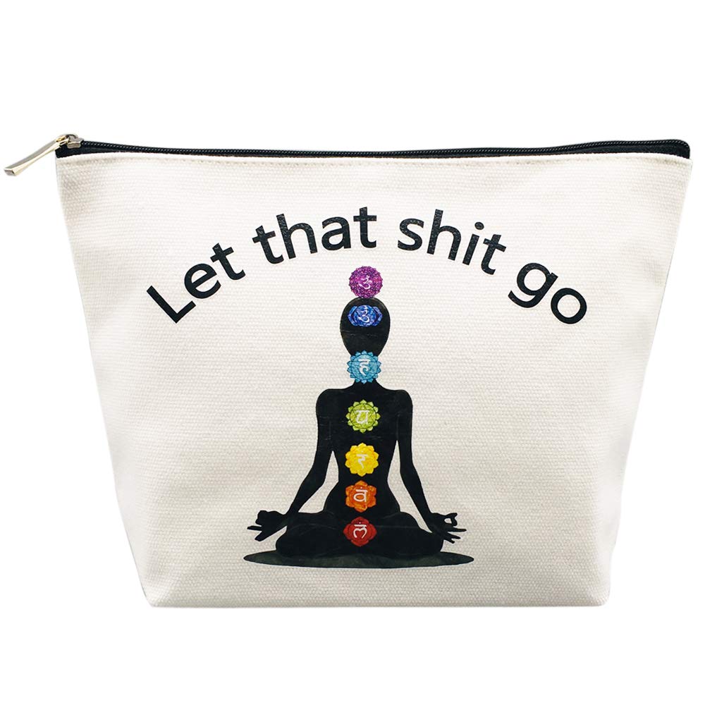 Yoga Gift for Yoga Instructor Yoga Accessories Women Funny Meditation Gifts Zen Gifts Let That Go Makeup Bag Cosmetic Bag Pouch Tote Bag Travel Bag for Birthday Christmas Gifts