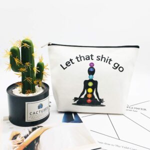 Yoga Gift for Yoga Instructor Yoga Accessories Women Funny Meditation Gifts Zen Gifts Let That Go Makeup Bag Cosmetic Bag Pouch Tote Bag Travel Bag for Birthday Christmas Gifts