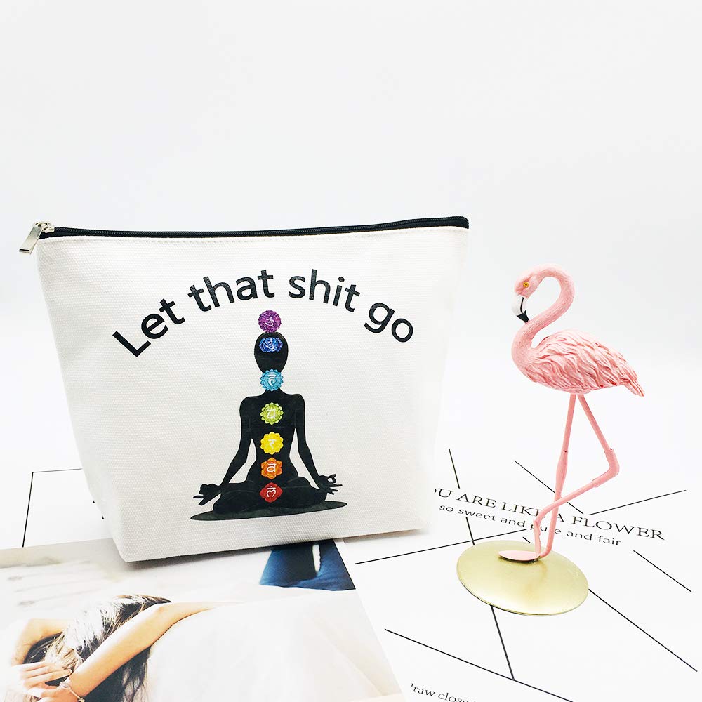 Yoga Gift for Yoga Instructor Yoga Accessories Women Funny Meditation Gifts Zen Gifts Let That Go Makeup Bag Cosmetic Bag Pouch Tote Bag Travel Bag for Birthday Christmas Gifts